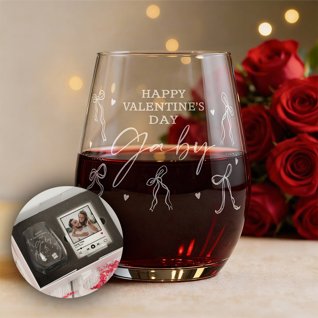 Personalised Bows and Hearts Valentine's Day Stemless Glass – Love Lumi Ltd