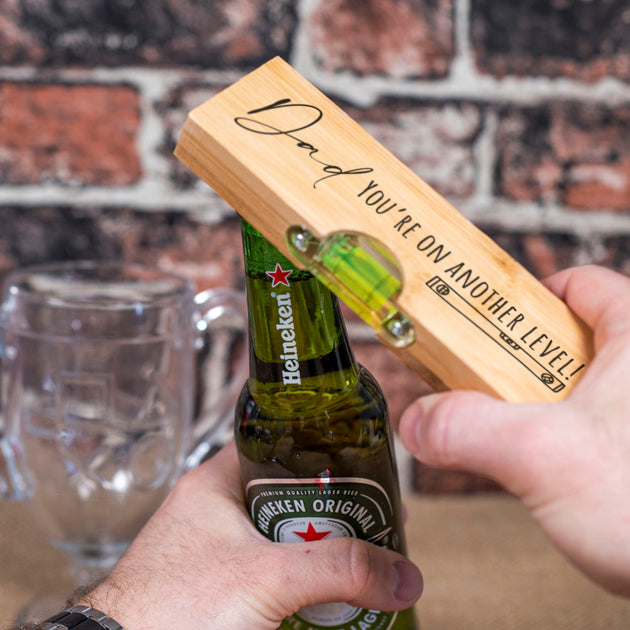 You're On Another Level Bamboo Bottle Opener with Spirit Level and Rul ...