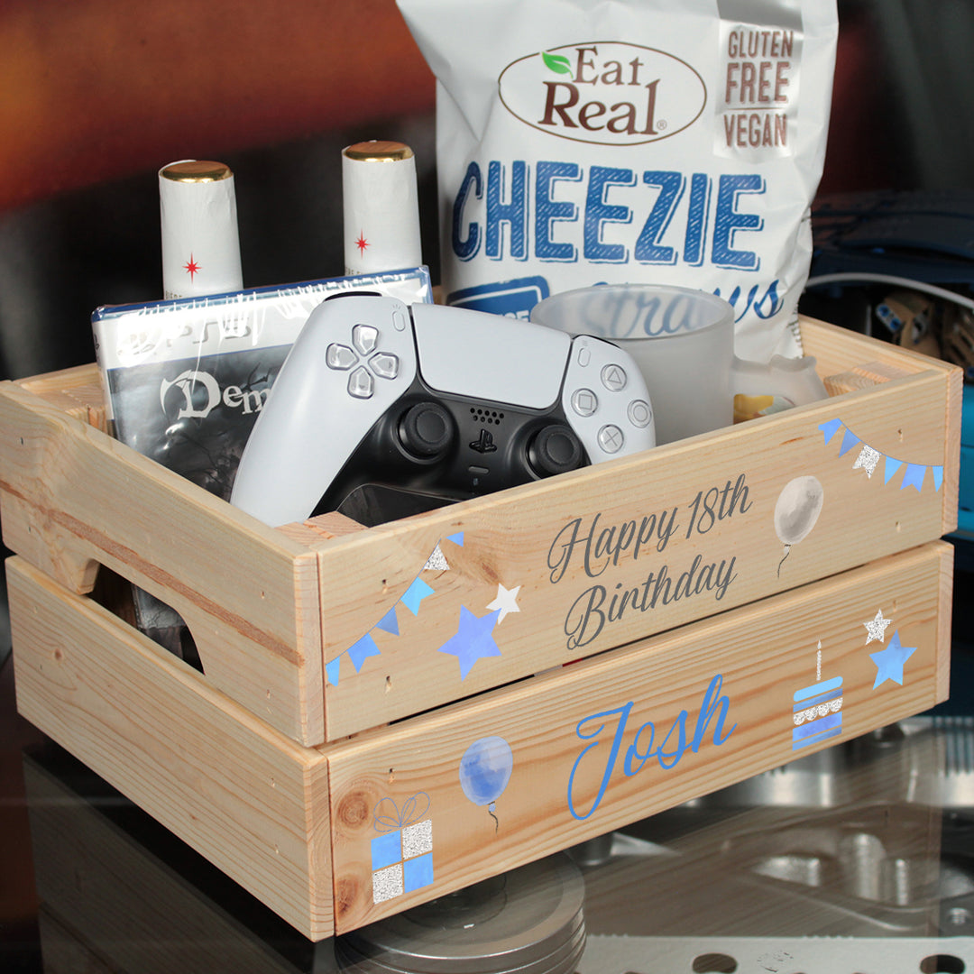 Happy Birthday Balloons and Stars Gift Box Crate